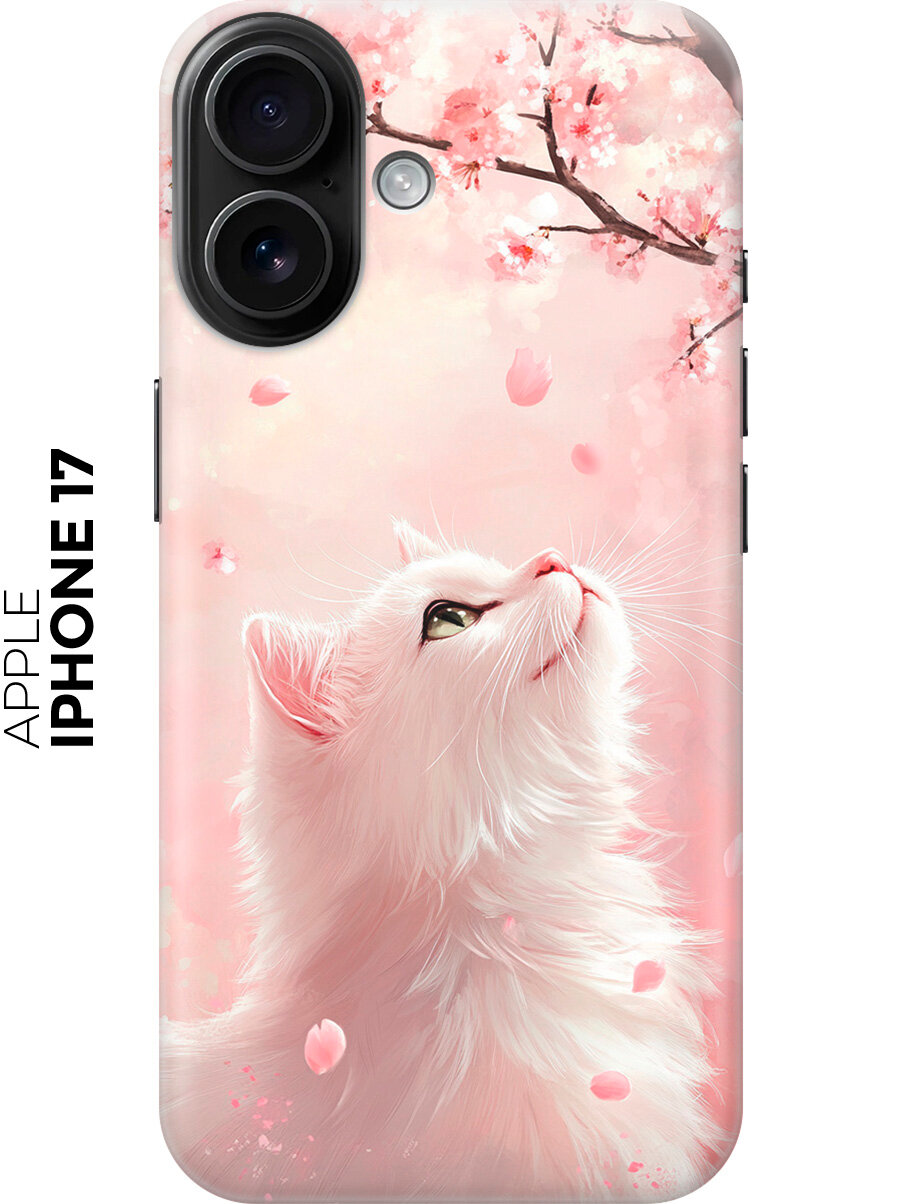 Силиконовый чехол на Apple iPhone 17 с принтом "Котик под сакурой"