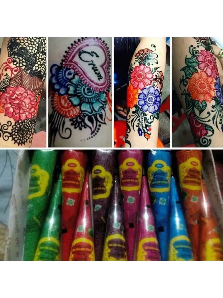 Хна для тату и мехенди 12 шт. цветов ассорти color