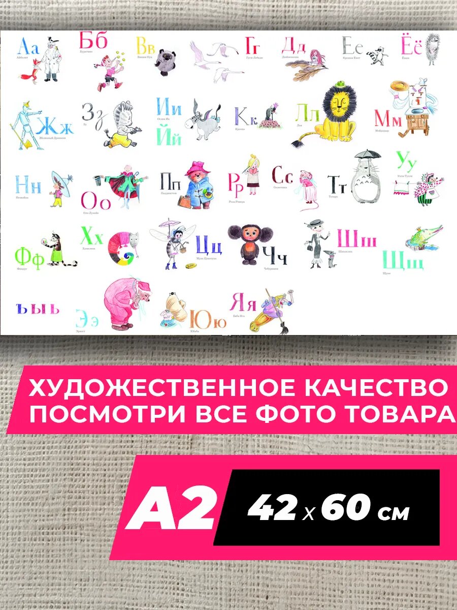 Плакат алфавит русский на стену большие маленькие A2