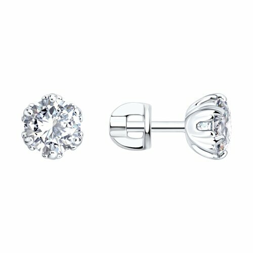 Серьги пусеты, серебро, 925 проба, родирование, фианит