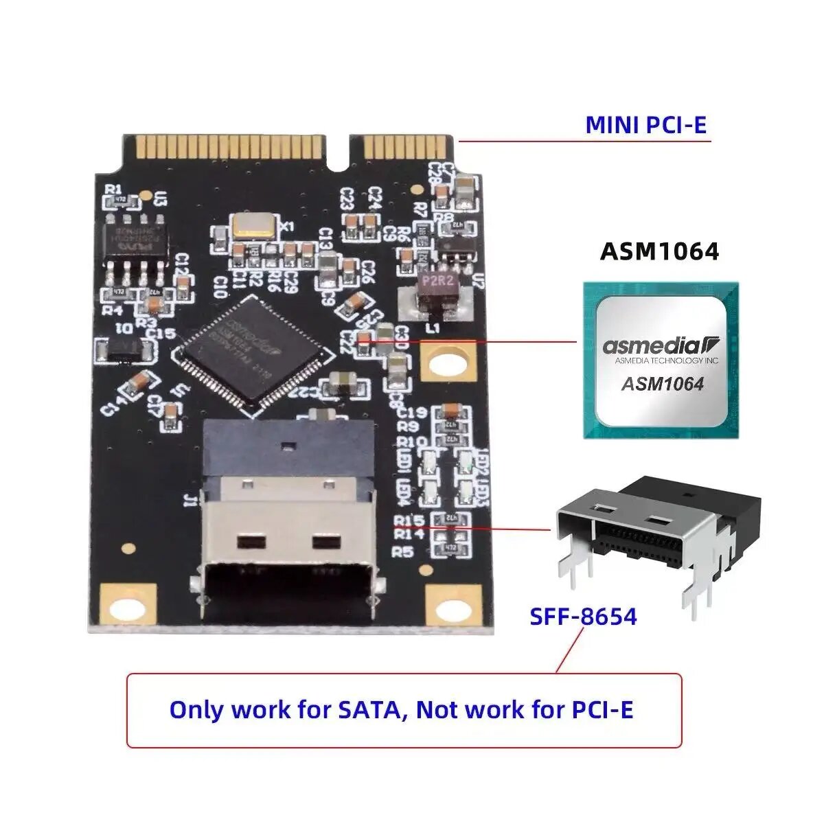 QinMSY Мини PCI-E к Slimline SFF-8654 SATA 3.0 Адаптер-конвертер для SSD Slimline SFF-8654