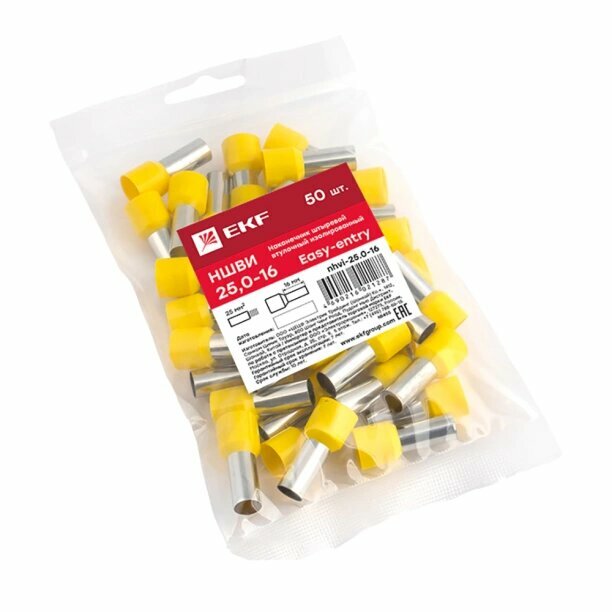 Наконечник штыревой втулочный изолированный EKF НШвИ 25,0-16 50 шт