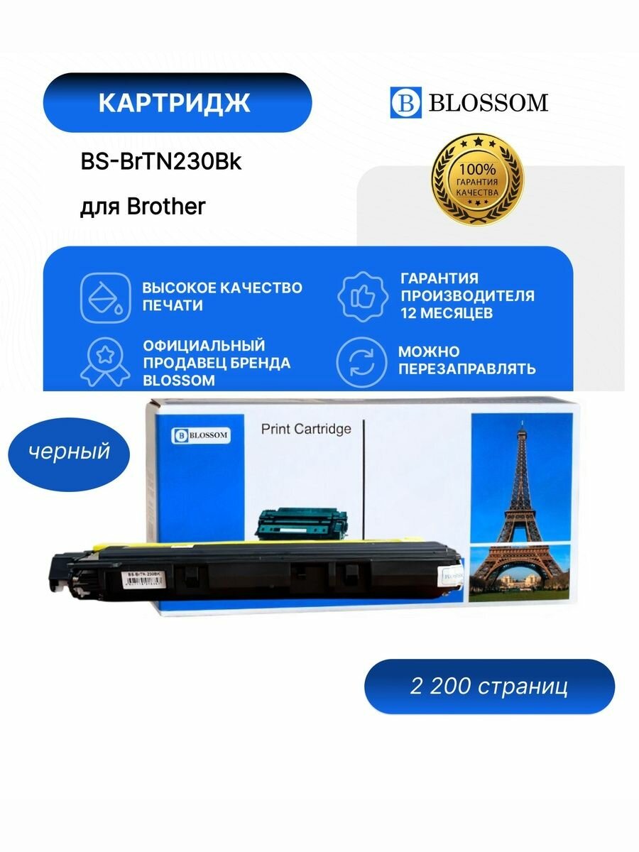 Тонер-картридж Brother TN-230BK для HL3040/3045/3070/DCP9010/MFC9120/9125/9320, Bk, 2,2K, Blossom