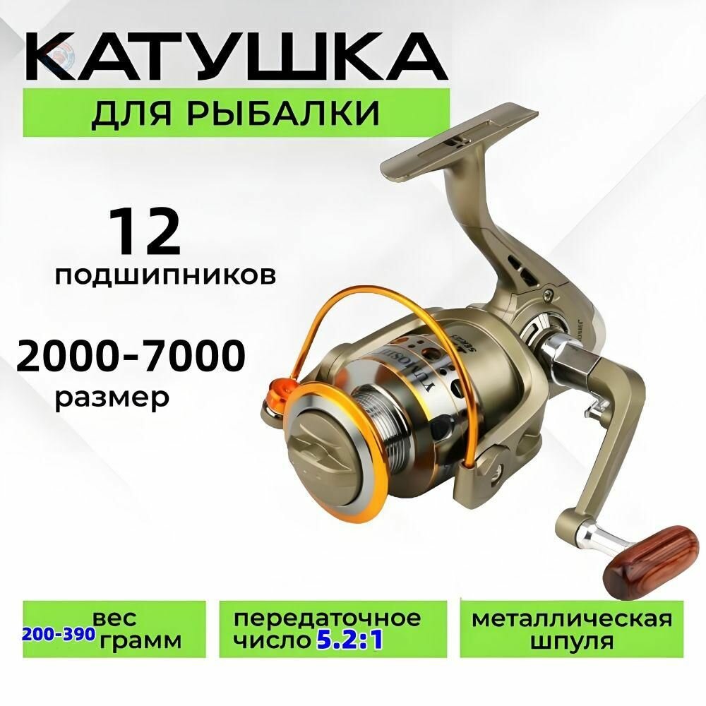 Катушка для спиннинга с 12 подшипниками металлическая чашка, литая леска, деревянная рукоятка, складной рычаг, лево-правая замена