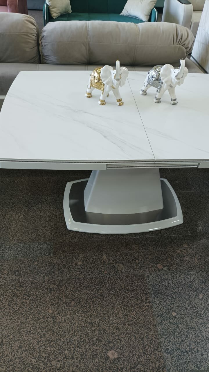 Стол керамогранит "Сенатор" 1400мм(+400) матовый К3, дно серебро