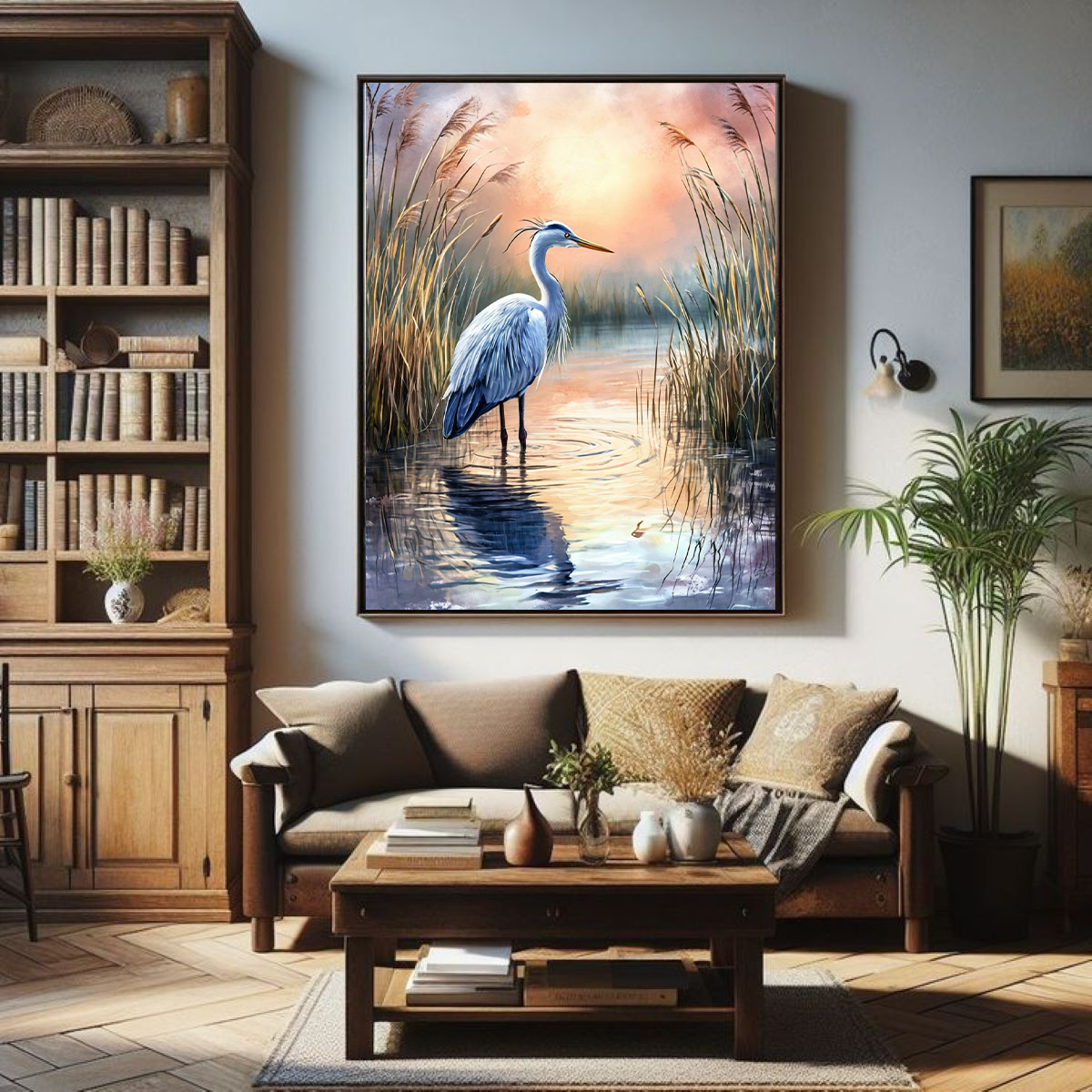 Картина на стену для интерьера 40х50 см "Цапля", холст на подрамнике, InterHobby