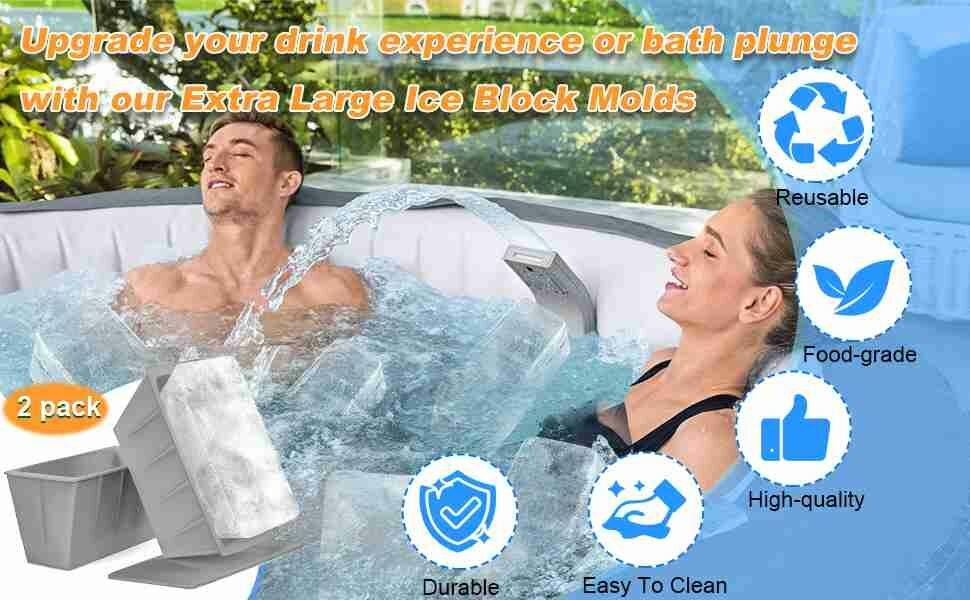 Большая форма для кубиков льда 2 шт, 8 фунтовые, многоразовые, серые