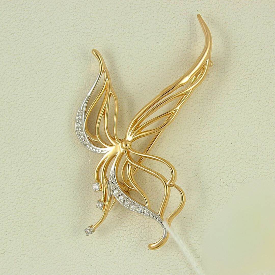 Брошь, красное золото, 585 проба, фианит