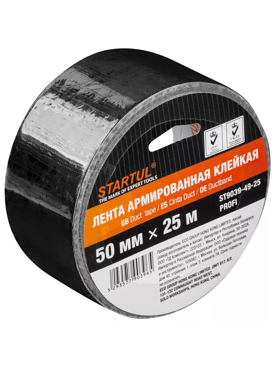 Лента армированная клейкая 50 мм 25 м, армированный скотч STARTUL Profi черная (ST9039-49-25)