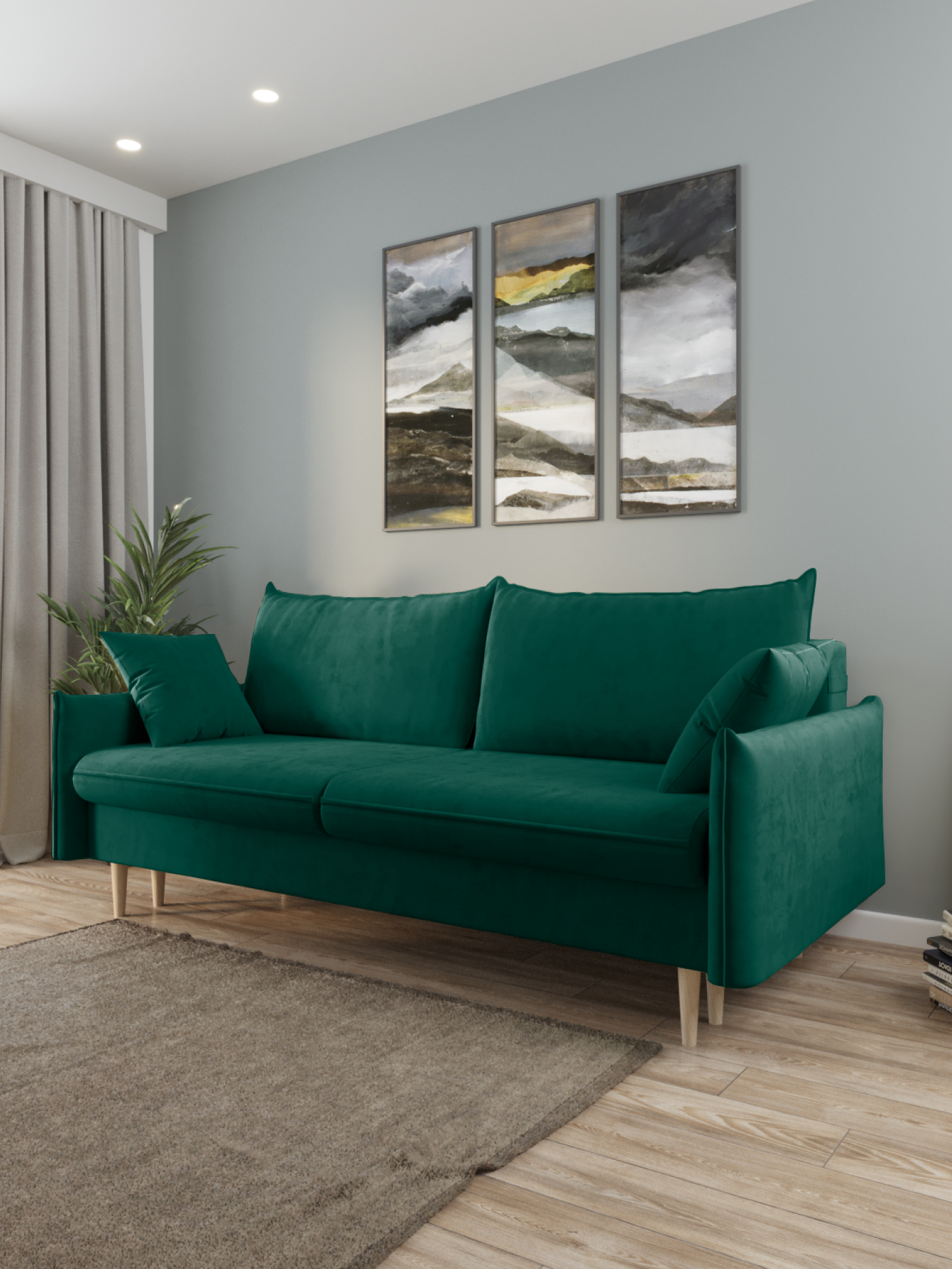 Диван-кровать Фьорд зеленый, механизм Тик-так, 212х96х80 см, Спальное место 147х198 см