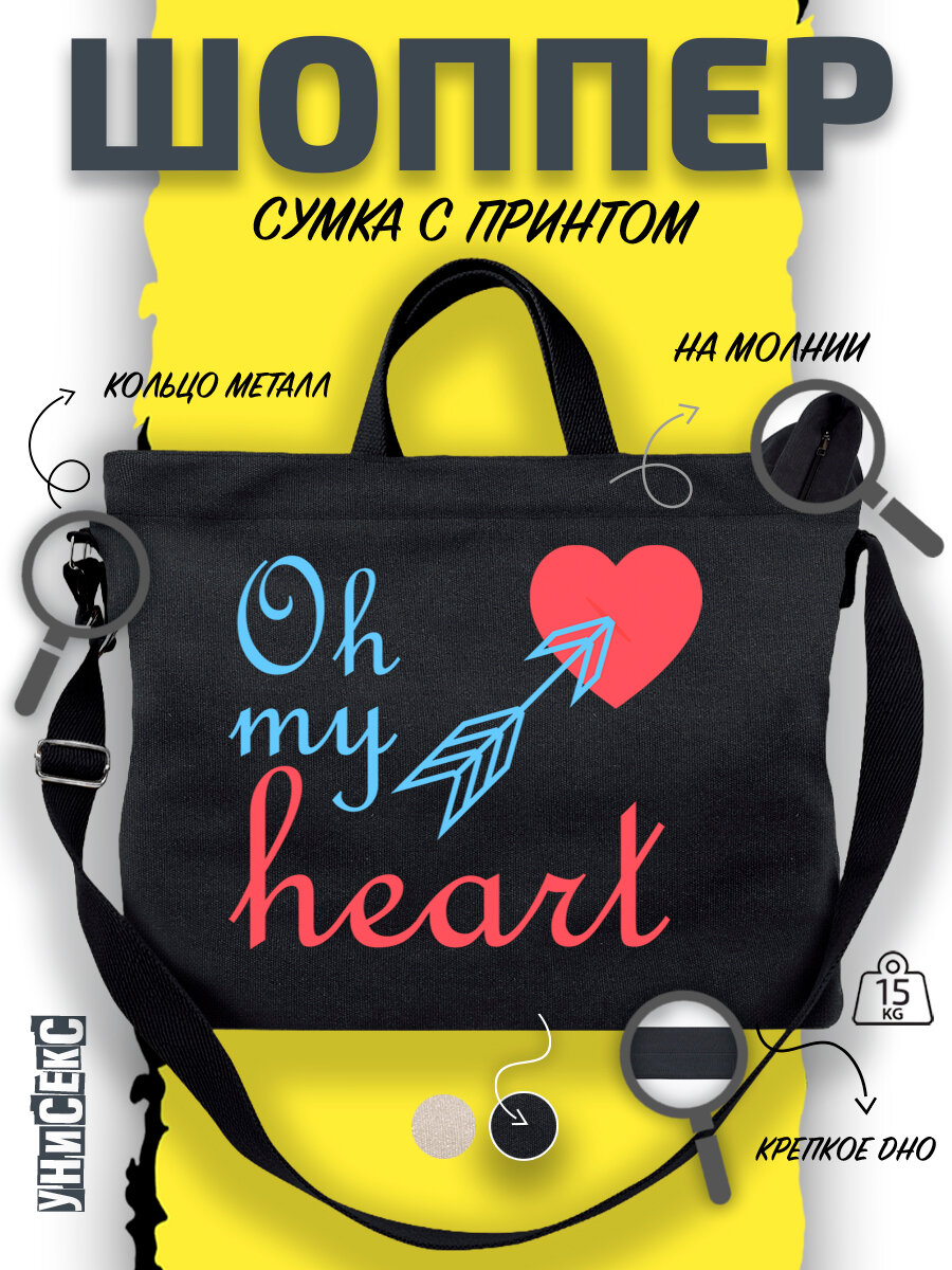 Сумка  шоппер y2k через плечо с надписью сердце