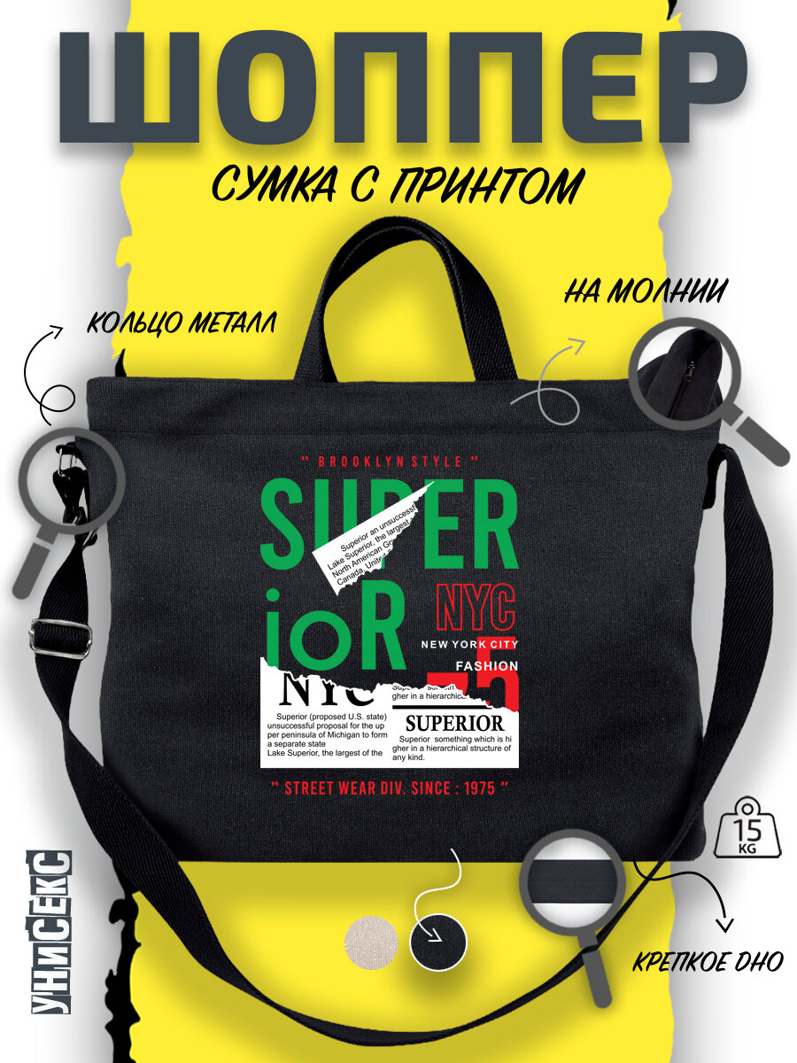 Сумка  шоппер y2k через плечо надпись Нью Йорк New York