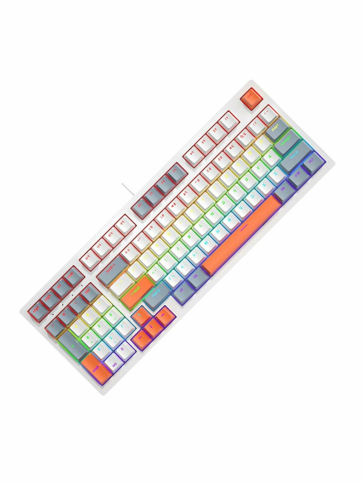 Small 98Keys Mechanical Gaming Keyboard with LED Backlights, Ergonomic Keyboard for PC Gamer Office Wire Keyboard