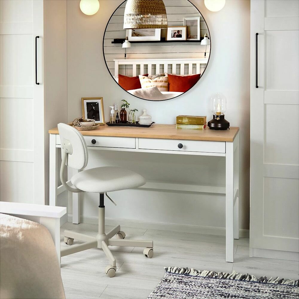 Письменный стол Хемнэс (Кымор), 121x47, белый/светло-коричневый