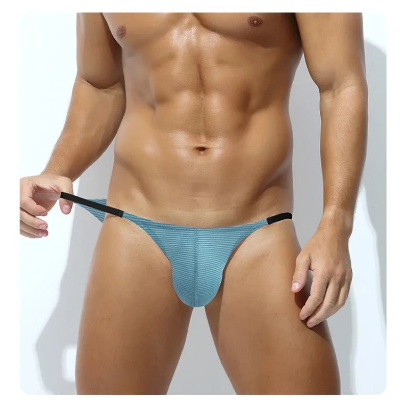 Трусы из ледяного шелка, мужское сексуальное нижнее белье, трусы с выпуклым мешочком, дышащие трусики, летнее охлаждающее нижнее белье, трусы, ствол бикини Голубой, XL, Light Green