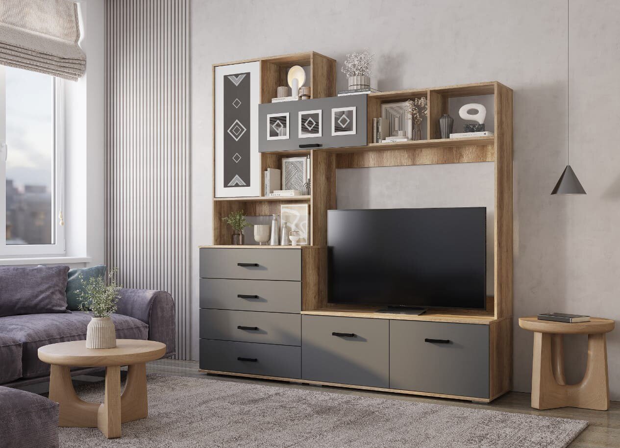 Секция центральная "Вегас" ЦС-03 дуб каньон/графит (Мебелони)