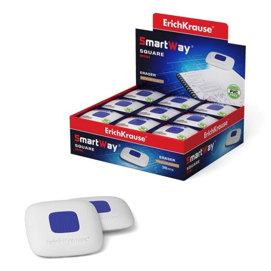 Ластик Erich Krause ErichKrause SMART MINI SQUARE резина 40x40x8 мм квадрат. белый мягкий пласт. центровка индив. штрих-код