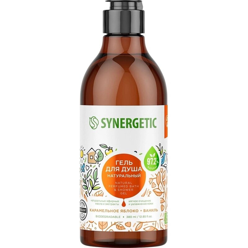 Гель для душа SYNERGETIC карамельное яблоко и ваниль натуральный 380мл