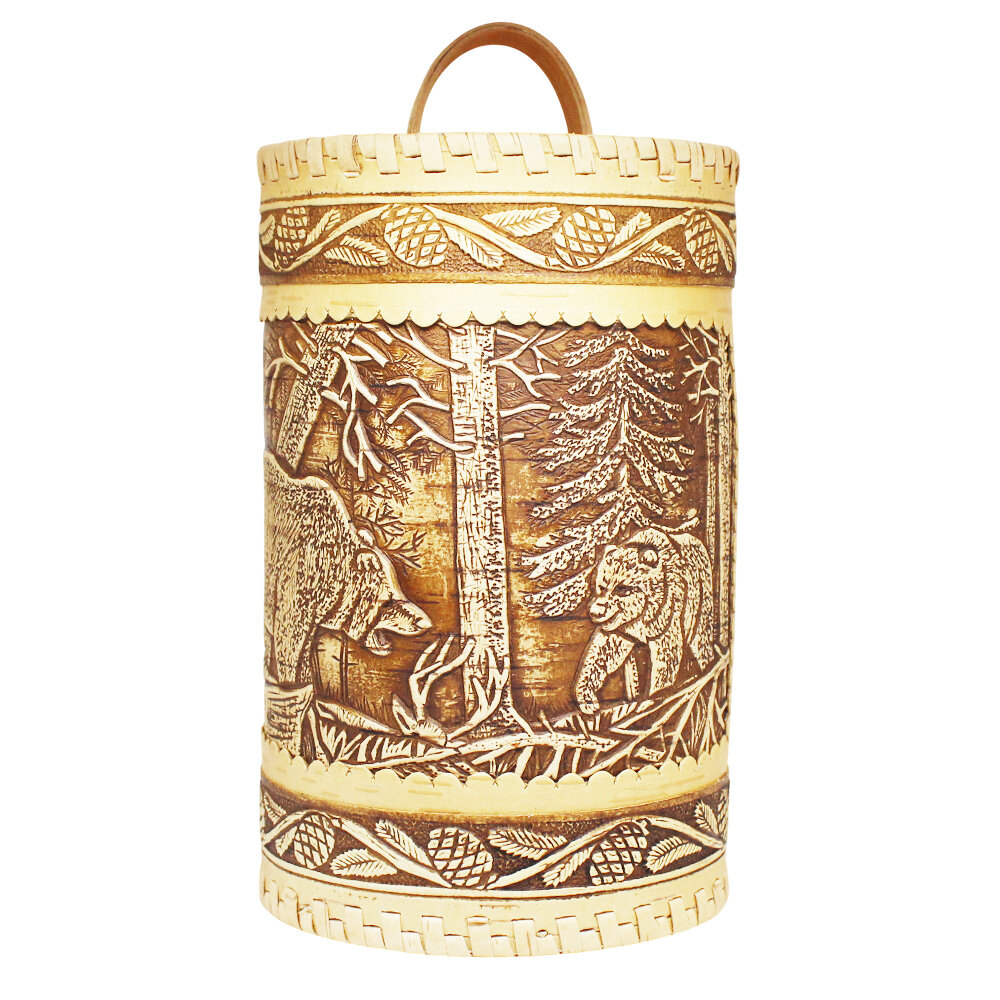 Берестяной туесок "Медведи" 2 литра.