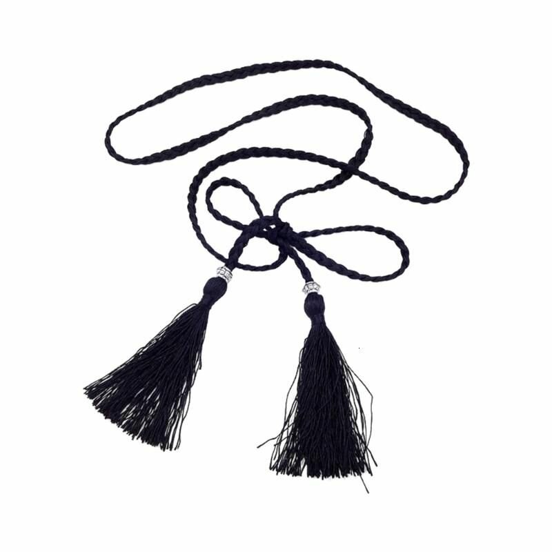 Женский плетеный пояс с кисточками, регулируемый и мягкий, Черный