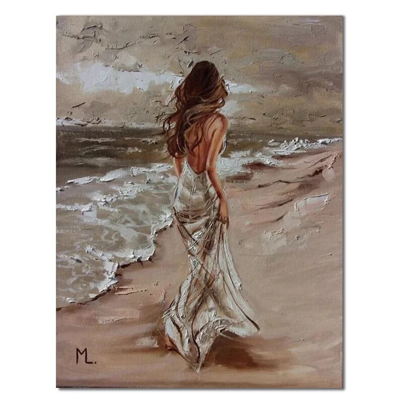 Картина маслом "Красивая девушка у моря"