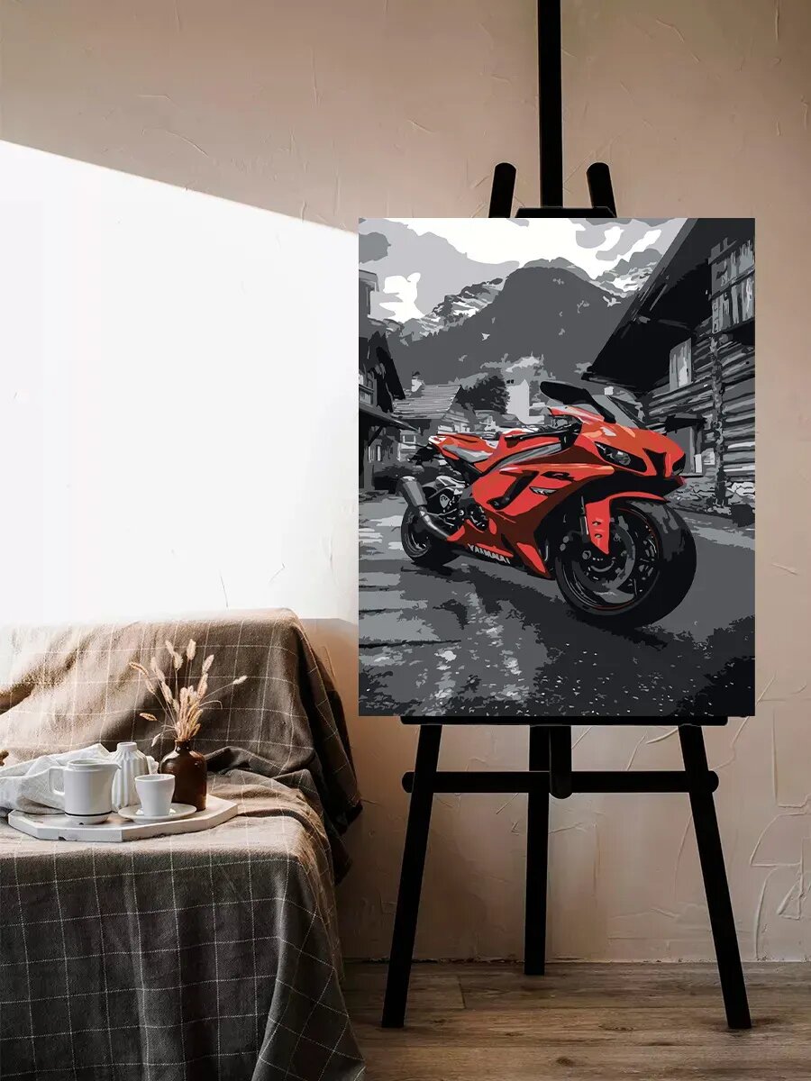 Картина по номерам Спортивный Мотоцикл Байк Дорога Город