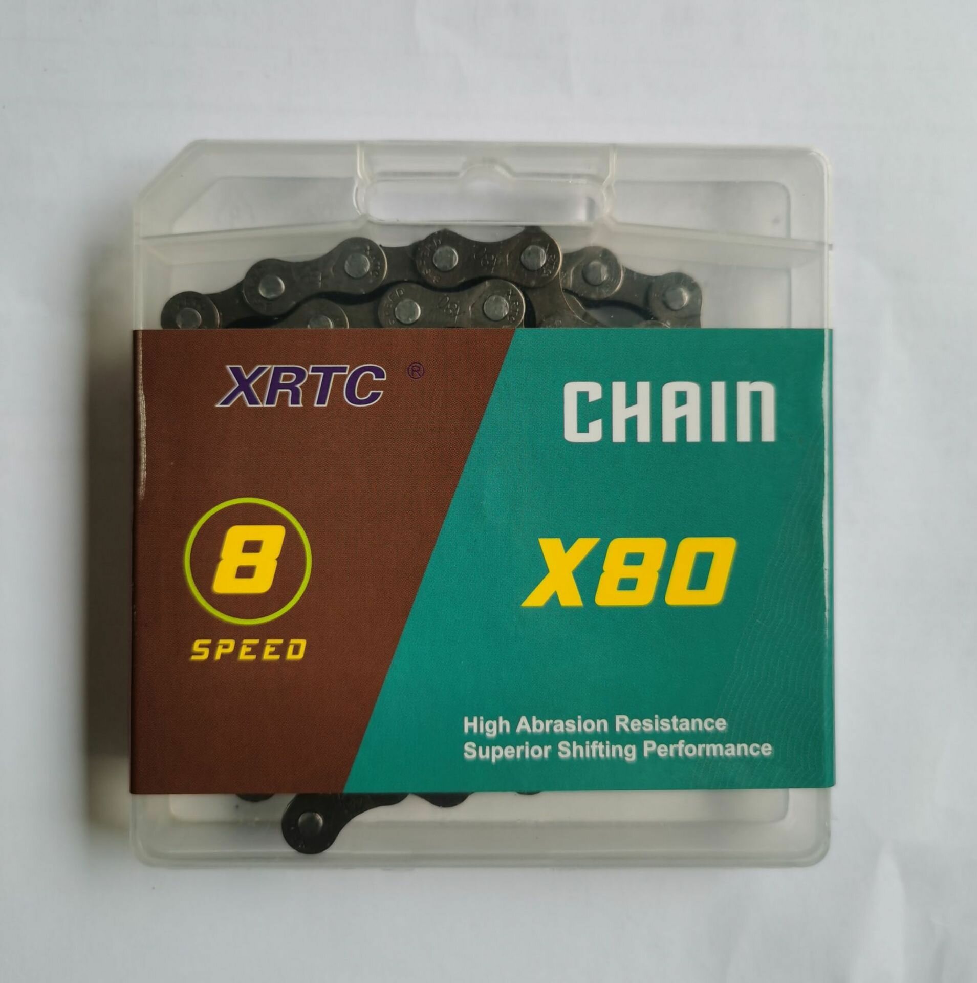 KMC X8 116L Серебряная велосипедная цепь с замком, в коробке