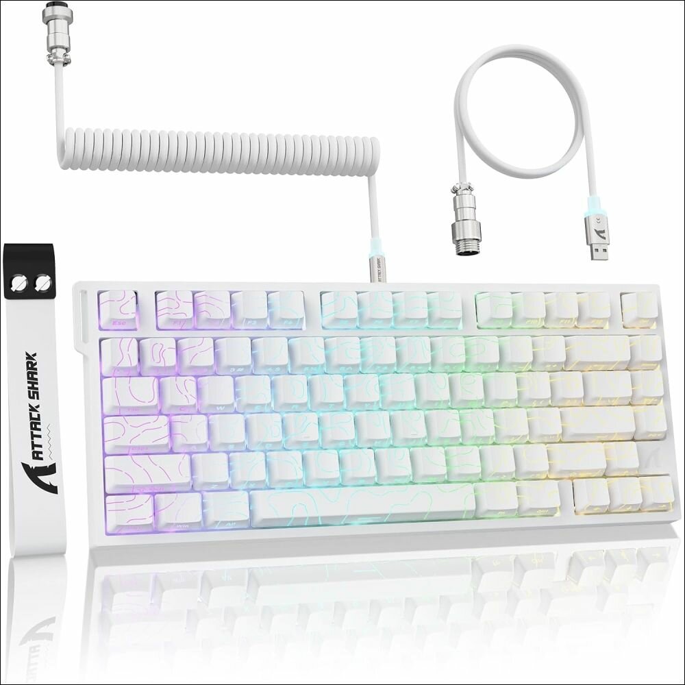 Механическая игровая клавиатура ATTACK SHARK R82HE, магнитный переключатель на эффекте Холла, частота опроса 8 кГц, задержка 0,08 мс, с кабелем C01 Ultra Coiled (белый)