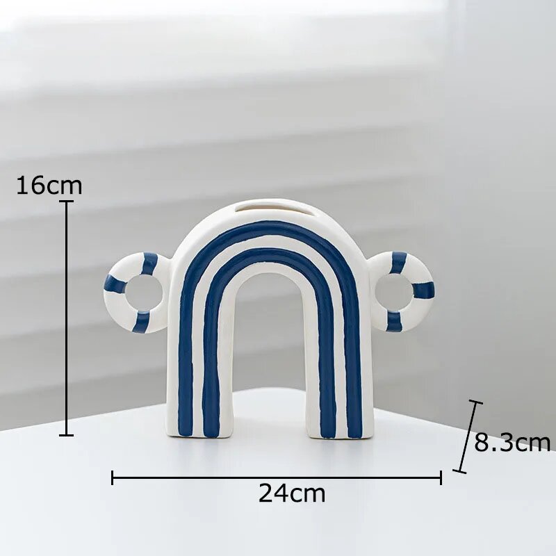 Керамическая ваза с синими и белыми полосками, украшение для стола, искусственные цветы, декоративная цветочная композиция, вазы, эстетический декор комнаты, Синий