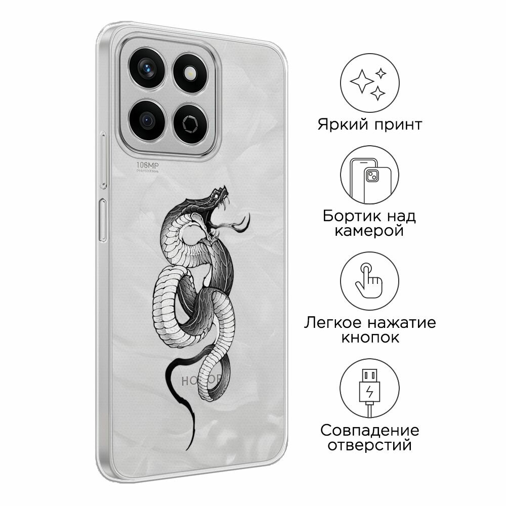 Чехол на Honor X7c / Хонор X7c с принтом Монохромная змея рисунок, прозрачный — фото 1