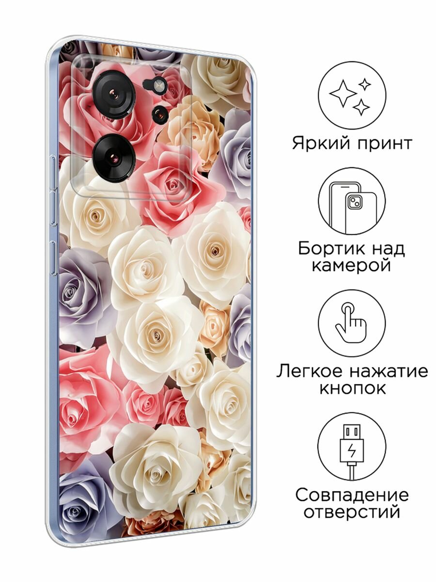 Силиконовый чехол на Xiaomi 13T / Сяоми 13T с принтом "Пастельные розы" — фото 1