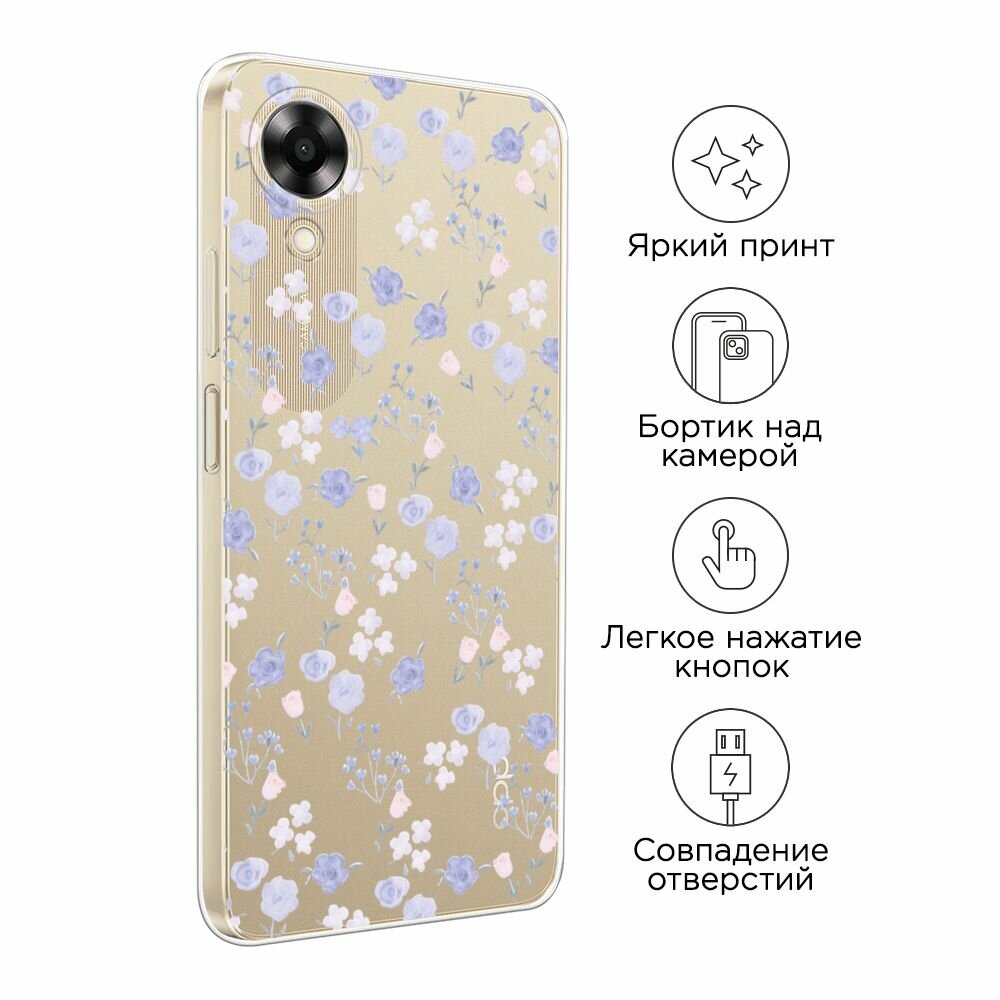 Чехол на Oppo A17K / Оппо A17K с принтом "Сиреневые розы паттерн", прозрачный — фото 1