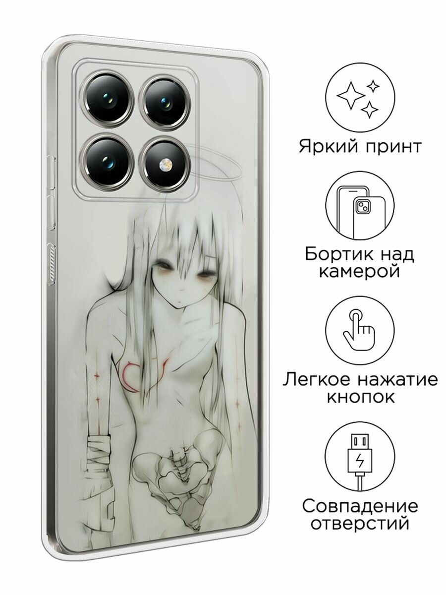 Чехол на Xiaomi 14T / Сяоми 14T с принтом "Аниме рисунок чёрно-белый" — фото 1