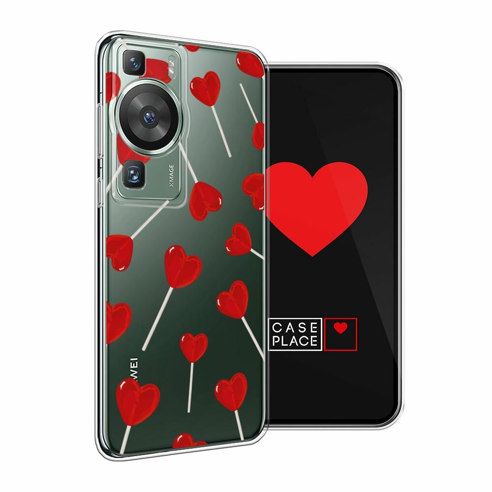 Чехол на Huawei P60/P60 Pro / Хуавей P60/P60 Про с принтом "Сердечки-леденцы 2 - 14 февраля", прозрачный — фото 1