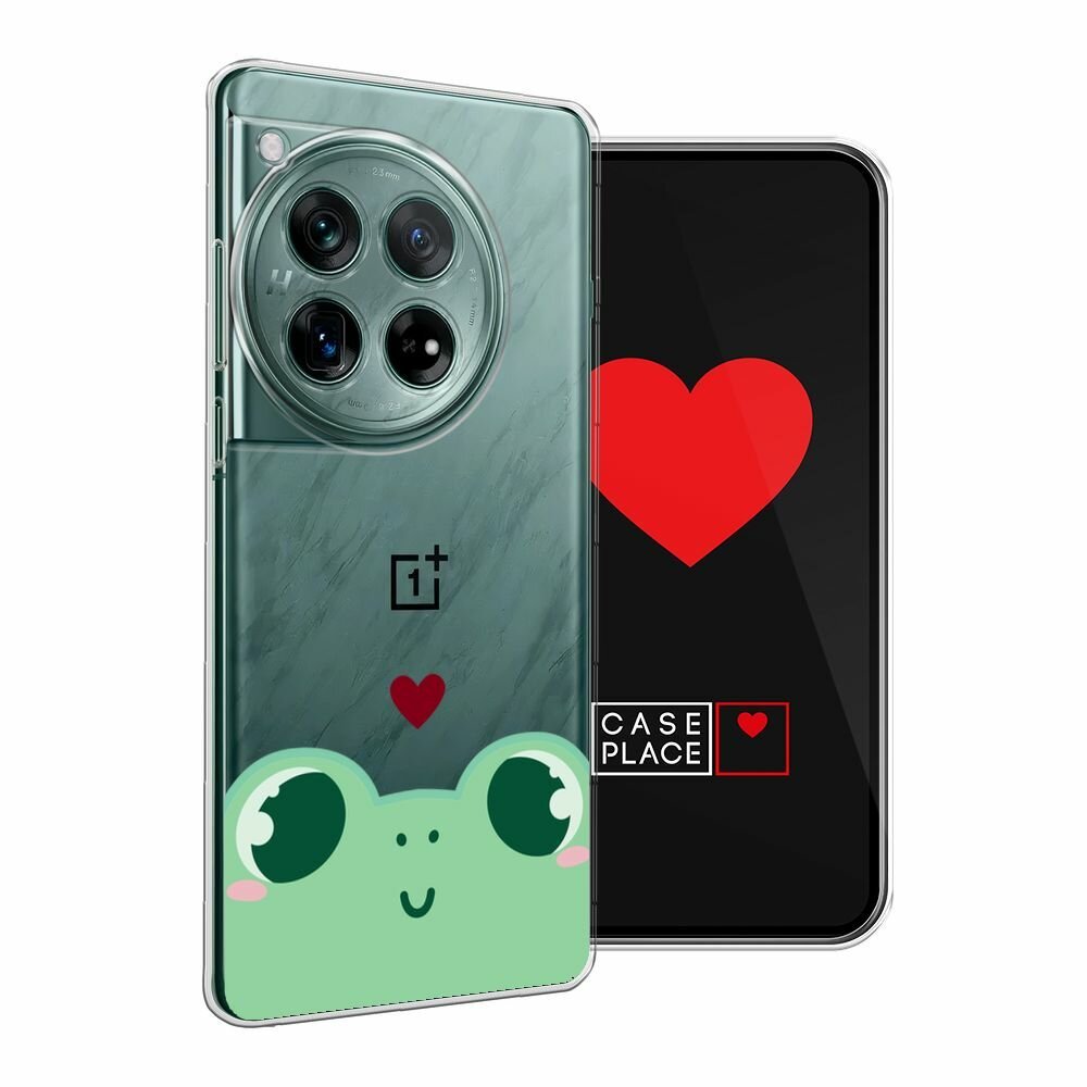Чехол на OnePlus 12 / Ван Плас 12 с принтом "Влюблённая лягушка - 14 февраля", прозрачный — фото 1