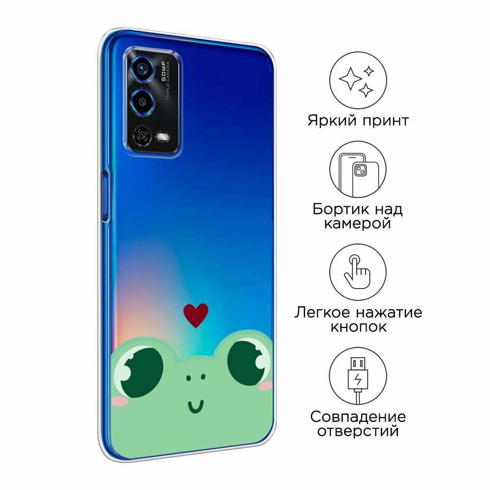 Чехол на Oppo A55 4G / Оппо А55 4G с принтом "Влюблённая лягушка - 14 февраля", прозрачный — фото 1