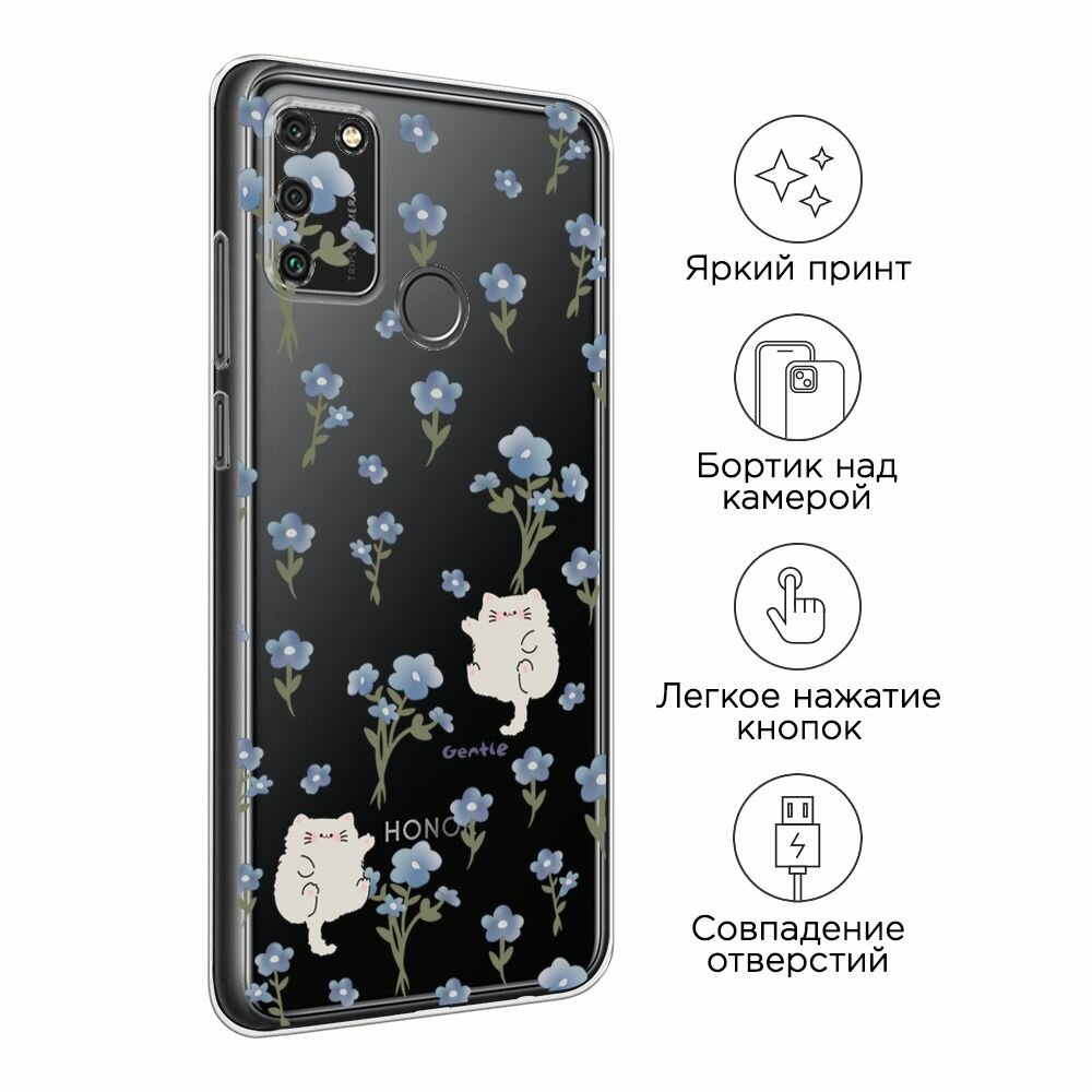 Чехол на Honor 9A / Хонор 9А с принтом "Gentle cats", прозрачный — фото 1
