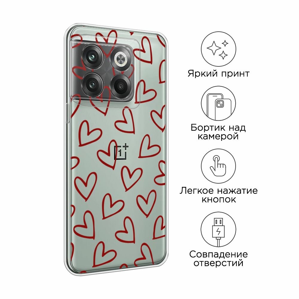 Чехол на OnePlus 10T / Ван плюс 10T с принтом "Little hearts doodles 2 - 14 февраля", прозрачный — фото 1
