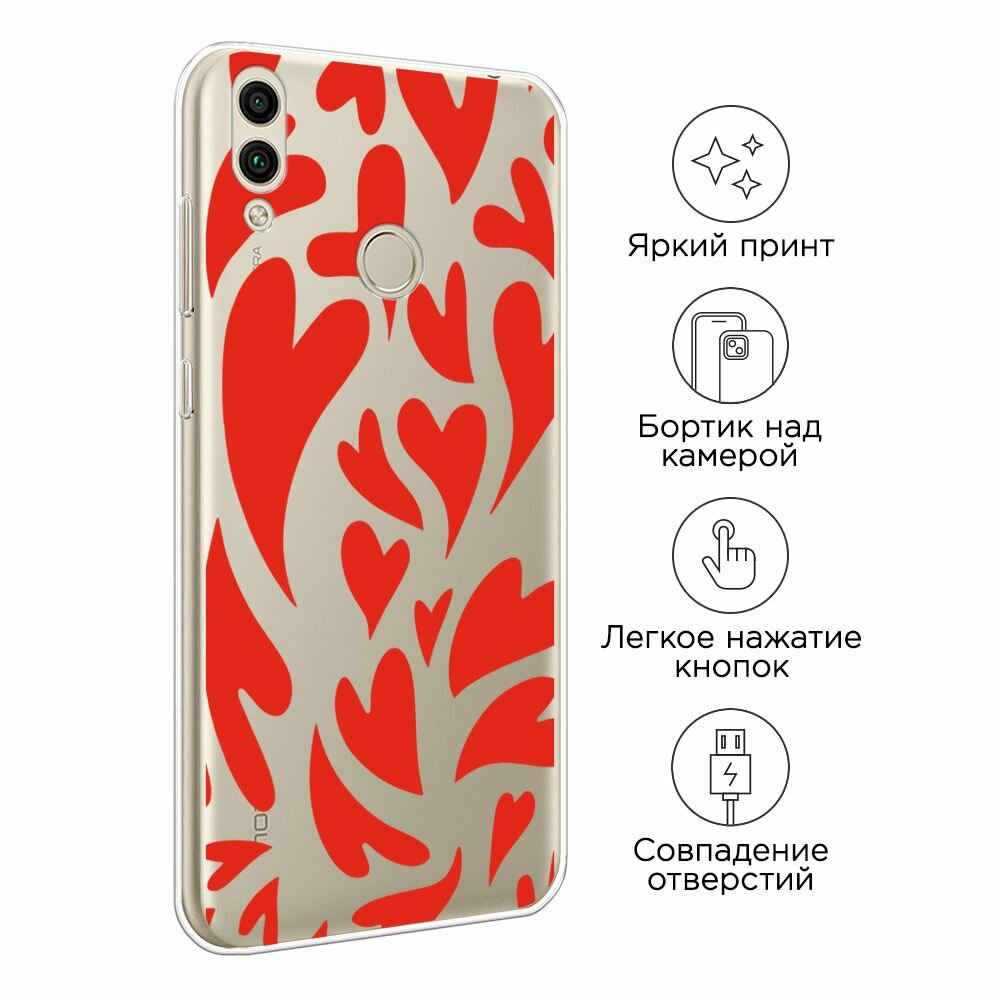 Чехол на Honor 8C / Хонор 8С с принтом "Crazy hearts 2 - 14 февраля", прозрачный — фото 1