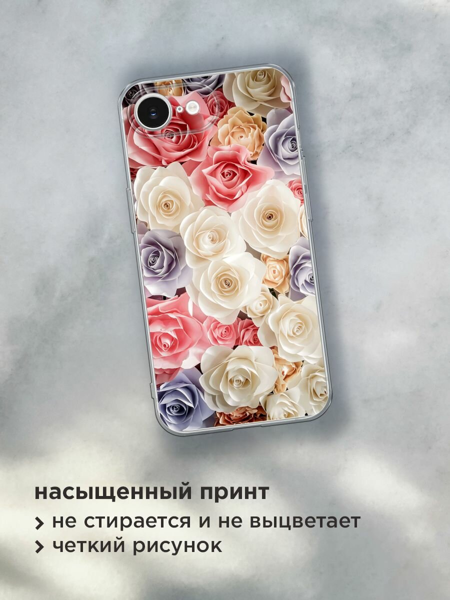 Чехол на Apple iPhone 16e/17e / Айфон 16е/17e с принтом "Пастельные розы" — фото 1