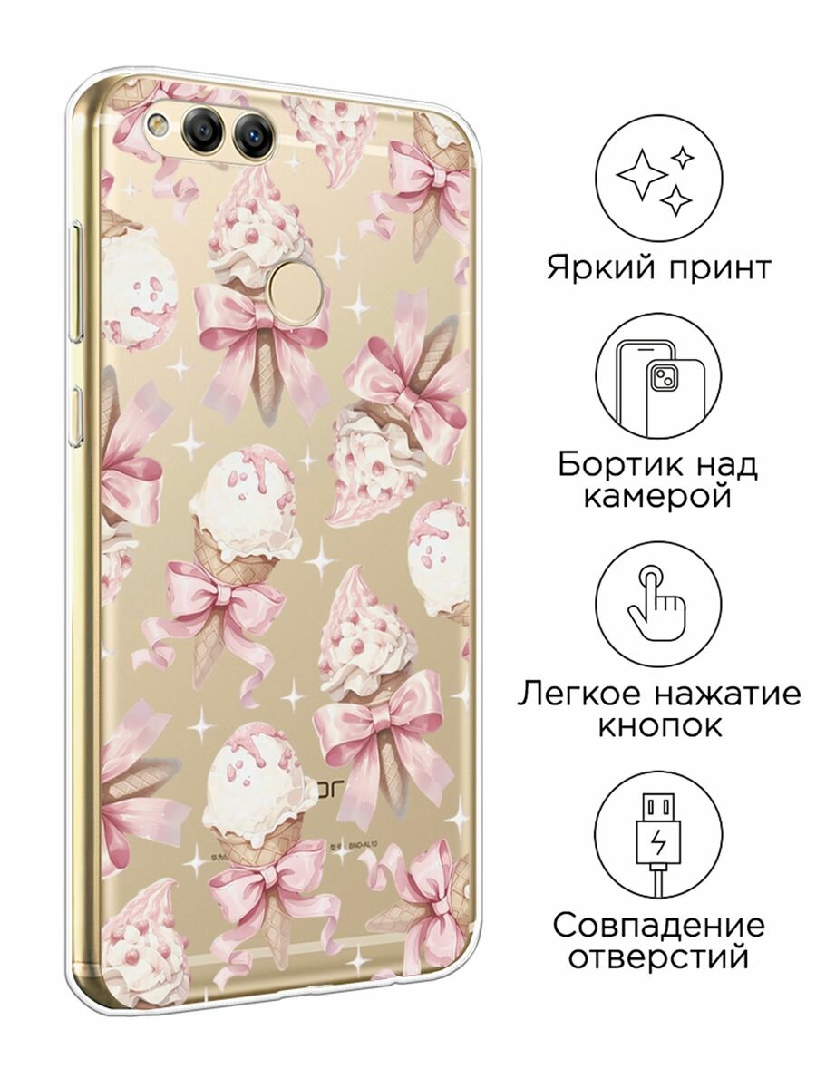 Чехол на Honor 7X / Хонор 7Х с принтом "Мороженое с бантиками", прозрачный — фото 1