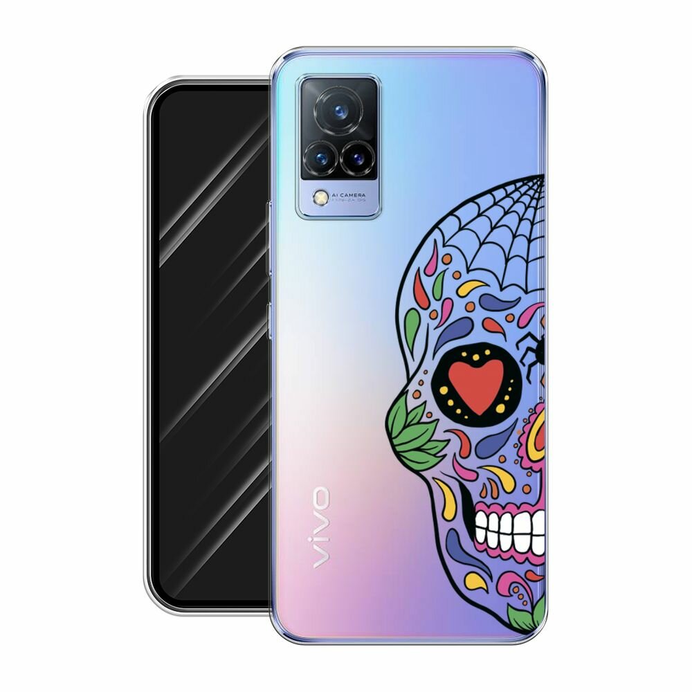 Чехол на Vivo V21 / Виво V21 с принтом череп из мексики арт, прозрачный — фото 1