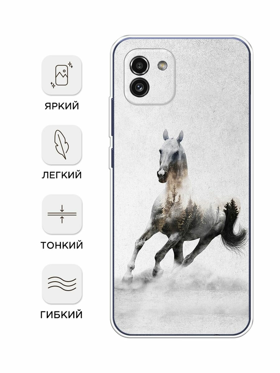Чехол на Samsung Galaxy A03 / Самсунг Галакси А03 с принтом "Лошадь лес" — фото 1