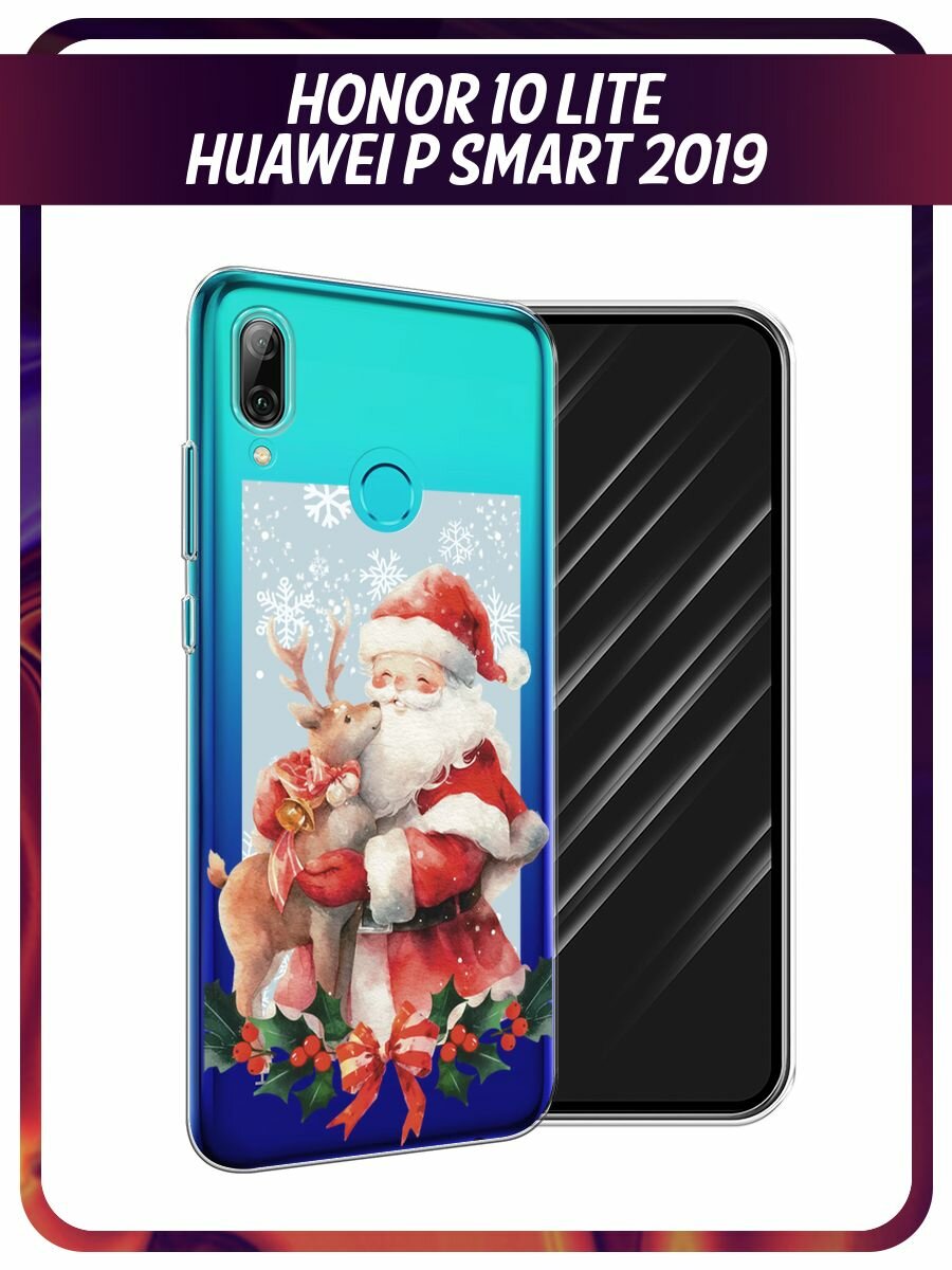 Чехол на Huawei P Smart 2019/Honor 10 Lite / Хуавей П Смарт 2019 с принтом Санта с оленем, прозрачный