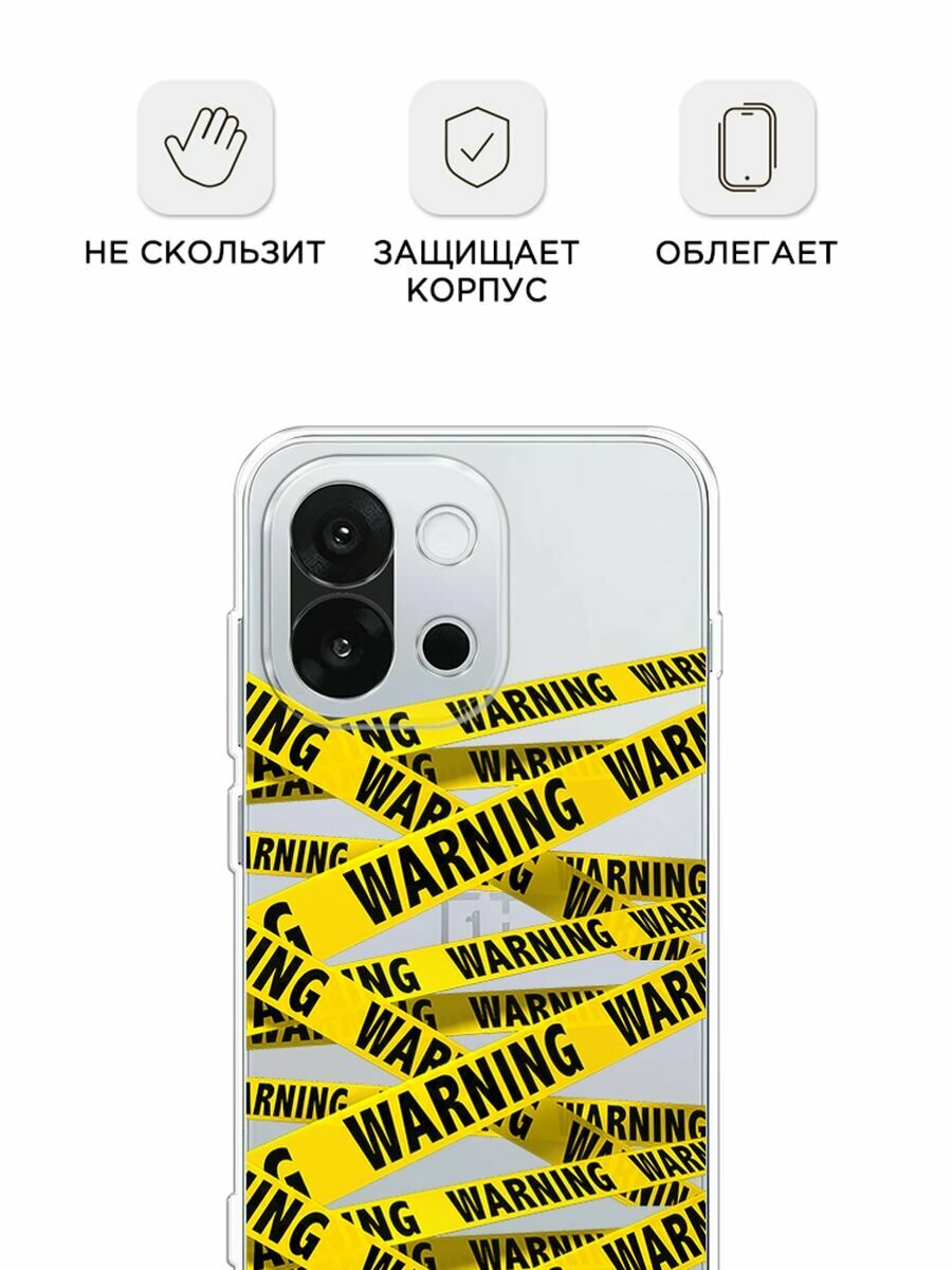 Чехол на OnePlus 13T / Ван Плас 13Т с принтом "Warning!", прозрачный — фото 1