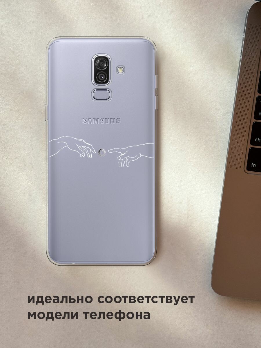 Чехол на Samsung Galaxy J8 / Самсунг Галакси Джей 8 с принтом "Загрузка творения", прозрачный — фото 1