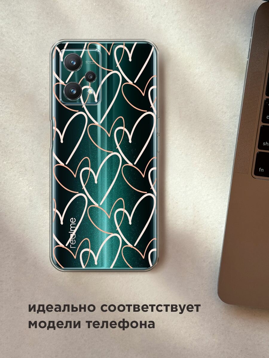 Чехол на Realme 9 5G / Реалми 9 5G с принтом "Узор из сердечек", прозрачный — фото 1