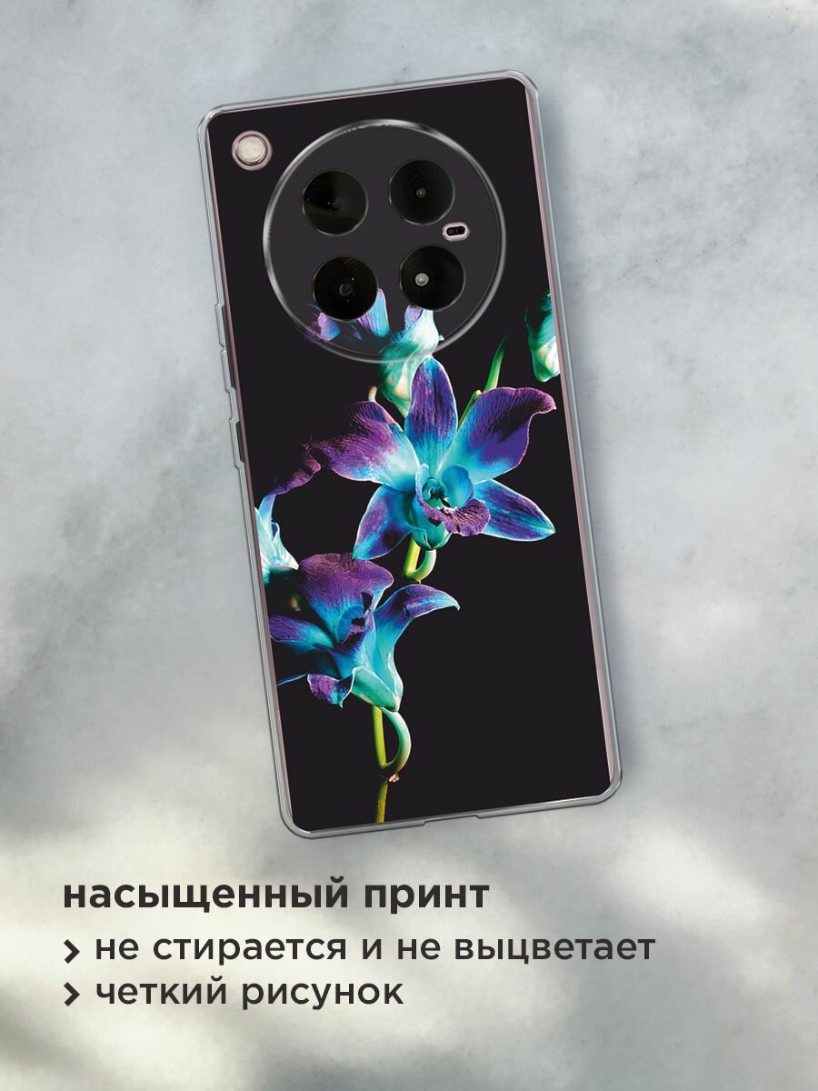 Чехол на Infinix Zero 40 4G / Инфиникс Зеро 40 4G с принтом "Синий цветок на черном" — фото 1