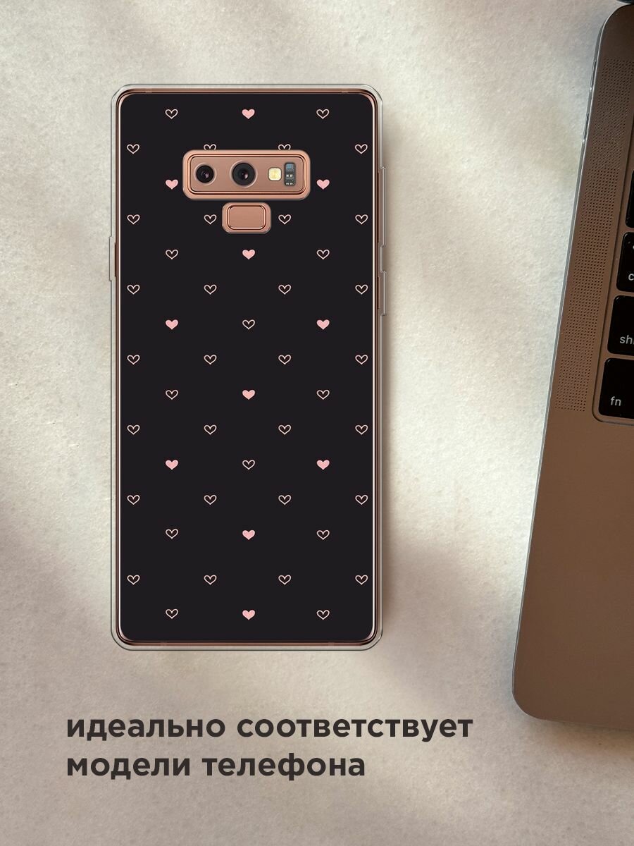 Чехол на Samsung Galaxy Note 9 / Самсунг Галакси Нот 9 с принтом "Черный фон и сердечки" — фото 1