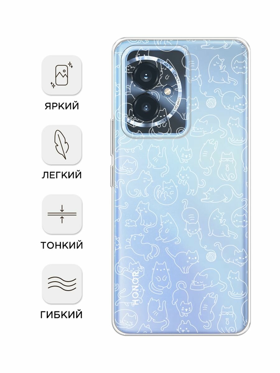 Чехол на Honor 100 / Хонор 100 с принтом "Шкодливые котики линии", прозрачный — фото 1